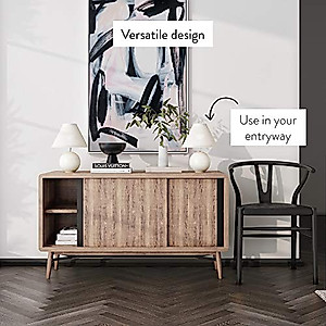 Nathan James Liam Modern Mid-Century TV Stand, Media Console or Entertainment Cabinet with Sliding Doors, Oak