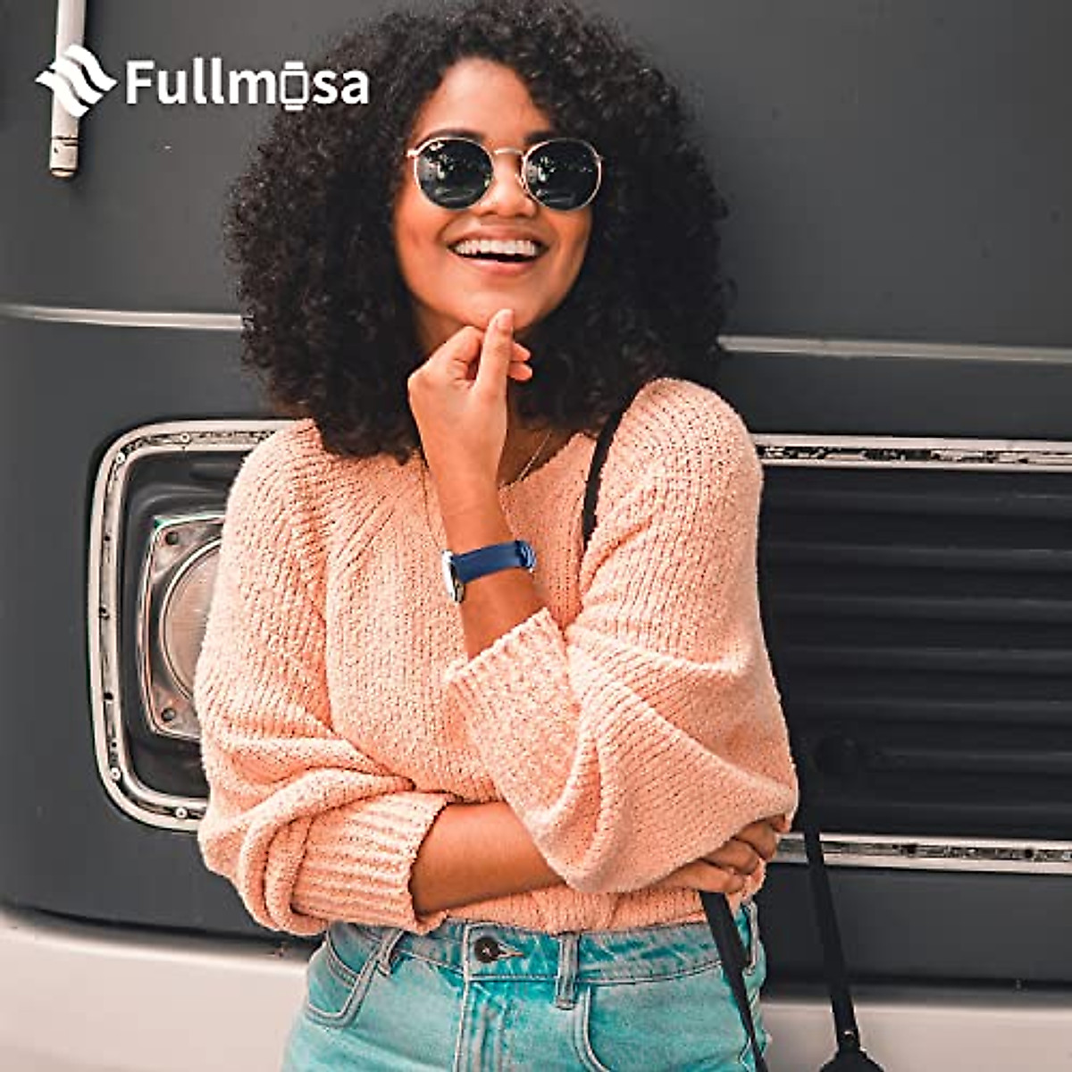 Fullmosa 20mm Leather Watch Band Compatible with Samsung Galaxy Watch 6 40mm 44mm/Galaxy Watch 6 Classic 43mm 47mm,Galaxy Watch 5 40mm 44mm/Pro 45mm,Galaxy Watch 4 40mm 44mm,Dark Blue+Rose Gold Buckle