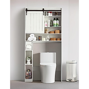 LOUVIXA Over The Toilet Storage Cabinet, Over Toilet Bathroom Organizer with Sliding Barn Door and Adjustable Shelf, Home Space Save Toilet Rack for Bathroom, Laundry (Farmhose White, 1 Barn Door)
