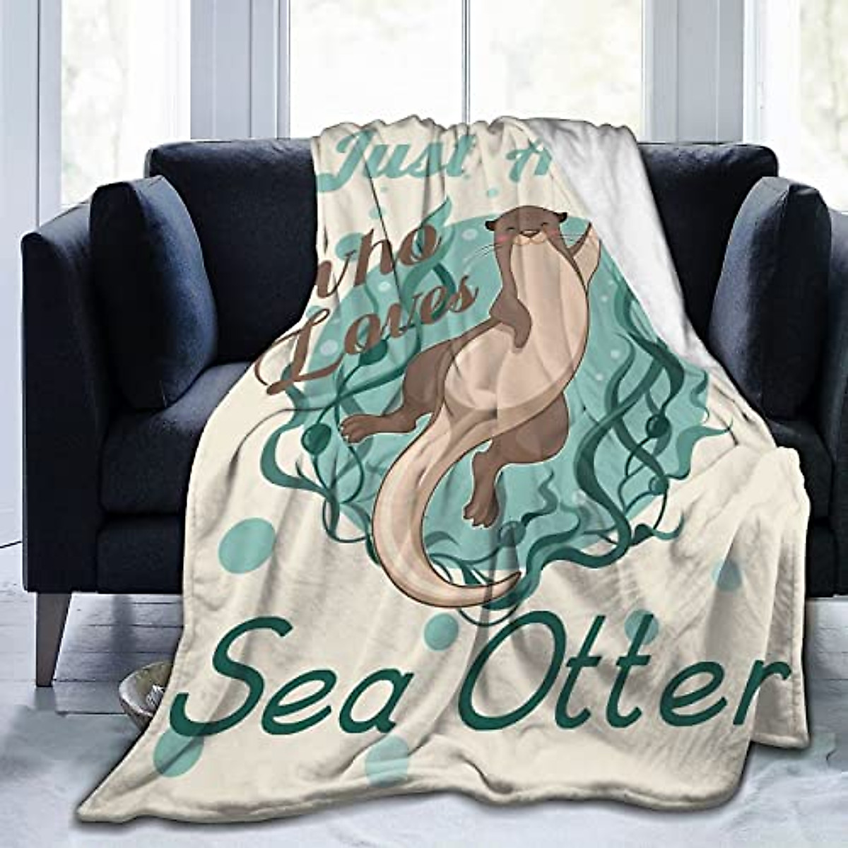 Sea Otter Throw Blanket Soft Flannel Blanket Lightweight Microfiber Blanket for Room Bed Sofa 50"X40" Inches