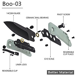 TRIVISA Folding Knife for EDC,2.32in Sandvik 14C28N Stainless Steel Blade, G10 Handle with Clip,Thumb Studs Pocket Knives Gift for Men,Bootes-03