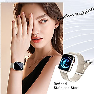 OYODSS Metal Bands Compatible with Apple Watch Band 49mm 40mm 38mm 41mm 42mm 44mm 45mm Women Men, Magnetic Stainless Steel Loop Mesh Strap for iWatch SE Ultra Series 8 7 6 5 4 3 2 1 Starlight