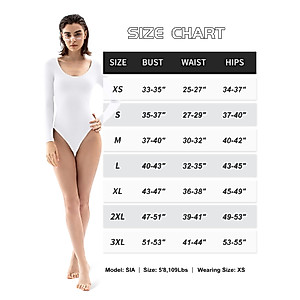 PUMIEY Long Sleeve Bodysuit For Women Sexy Scoop Neck Tops Body Suits Womens Fashion Splashed White Large