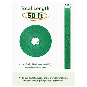 LE TAUCI Plant Ties, Garden Tape for Plant, Reusable Adjustable Thicker Support for Growing, Strong Grip, Tomato Vines Indoor Outdoor, 50 ft x 0.47 Inch, 1 roll, Green