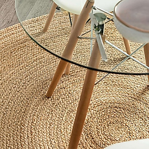 GRUHUM Handwoven 6ft Jute Area Rug Natural Fiber Round Boho Farmhouse Rustic Vintage Soft Braided Reversible EcoFriendly Rugs for Indoor EcoFriendly Kitchen Bedroom Living Room Hallways (6' ft Round)