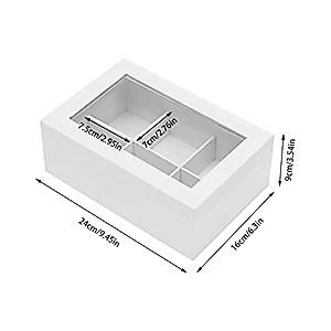 Wooden Tea Box Organizer, Mordern White Tea Organizer with Clear Lid, Tea Bag Holder for Cabinet, Tea Caddy Chest Large Capacity Tea Storage Containers Suitable for Tea, Coffee and Sugar Bags