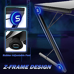 SMUG LED Lights, 40 Inch Simple Style, Home Study Desk, Modern Computer Game Table, Office Writing Workstation, Black