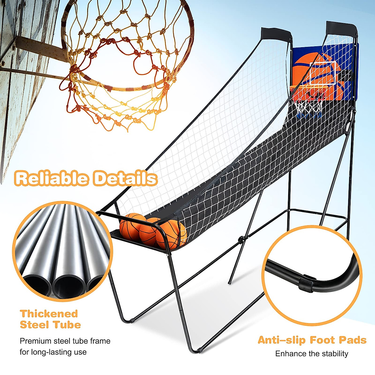 Giantex Foldable Electronic Arcade Basketball Game, with Electronic Scorer, Buzzer, 3 Basketballs, Pump, Indoor Single Shot Basketball Game for Adults, Kids