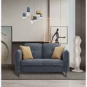 EMKK Modern Sofa Loveseat Furniture with 2 Pillows, Small Love Seats Couch for Living Room & Apartment, Easy-Assembly, Dark Gray