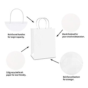 CABEST 25 Pcs White Kraft Paper Gift Bags with Handles, 5.9X3.15X8.27 inch Small Party Favor Gift Bags Bulk, Valentine's Day Small White Paper Gift Bags