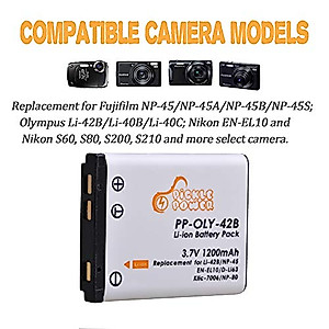 Li-40B Li-42B NP-45 NP-45A NP-45S EN-EL10 D-Li63 Li108 NP-80 KLIC-7006 Battery and Charger Compatible with Nikon Coolpix S4000 S210 S220 S230 S570 FinePix XP50 XP60 XP70 XP80 XP90 T350 T360 T400