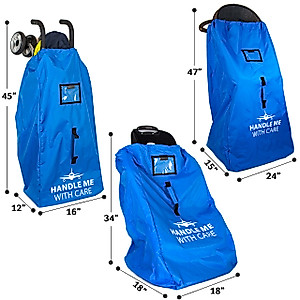 Travel Gate Check Bag For Airplane - Umbrella Stroller Size 45x12x16 600D Nylon Waterproof, Adjustable Shoulder Strap, Blue
