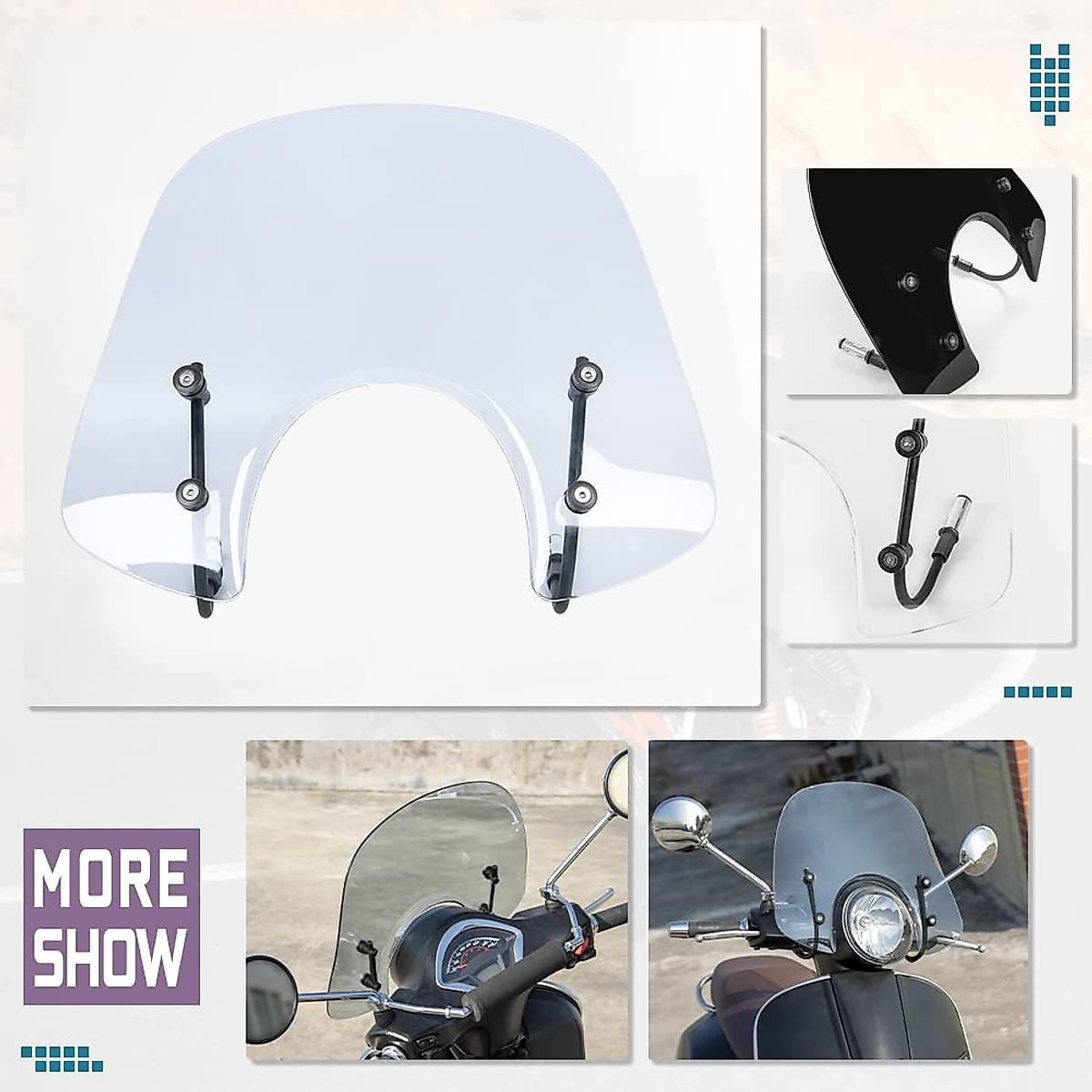 TAZGANTAX Motorcycle Windscreen Windshield Wind Deflector Protector Wind Screen compatible with Piaggio Ves-pa GT200 GTS250 GTS300 2018 2019 2021 2022 All year (Clear)