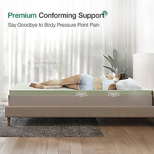 Novilla Full Size Mattress Topper, 2 Inch Gel Memory Foam Full Mattress Topper for Cool Night Sleep & Enhanced Comfort, CertiPUR-US Certified Foam, Green