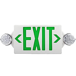 JW LIGHTING LED Exit Signs with Emergency Lights, Double Sided Adjustable LED Emergency Combo Light with Backup Battery, Hard Wired, Commercial Grade, 120-277V, Fire Resistant (UL 924) Green 6 Pack