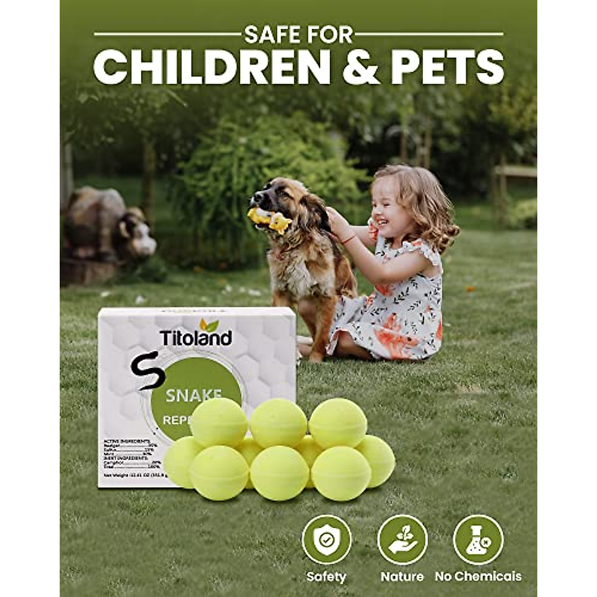 Snake Repellent for Yard Powerful, Snake Away Repellent for Outdoors Pet Safe, 10 Pack Moth Balls Snake Repellent for Copperhead, Waterproof & Sun-Proof All Natural Snake Repellent Safe for Dogs