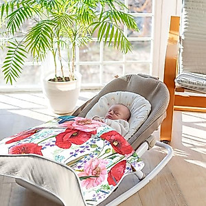 Kigai Red Poppies Birds Baby Blanket for Boys Girls, Swaddle Blankets Soft Cozy Nursery Receiving Blankets Travel Blanket Throw Blankets for Toddler Newborn, 30 x 40 Inch