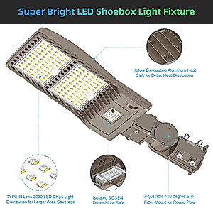 NUOGUAN 320W LED Parking Lot Lights 44800LM UL DLC Listed 5000K LED Shoebox Light Pole Lights Slip Fitter AC100-277V IP65 Waterproof Outdoor Commercial Area Lighting for Driveway Roadway