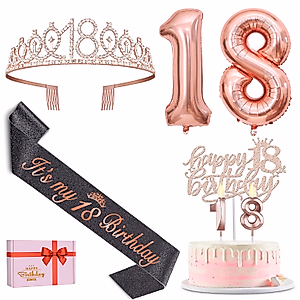18th Birthday Decorations for Girls, Including 18th Birthday Sash and Tiara, Cake Topper and 18 Candles, 18th Birthday Balloons, 18th Birthday Gifts for Girls, 18th Birthday Party Decorations