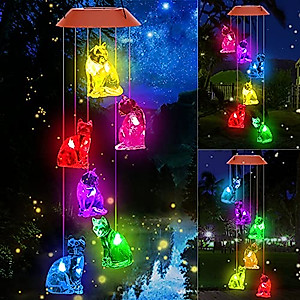 Cat Solar Wind Chimes Light,Solar Cat Wind Chimes for Outside,Cat Solar Light Gifts Women Birthday/Thanksgiving/Christmas,Solar Cat Chimes Garden Decor