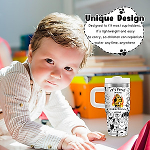 Funny Dog Gifts for Kids, Its Fine Dog Tumbler with Handle and Straw for Kids 14 oz, Black Dog Gifts for Toddlers, Birthday Gifts for Dog Lover Boys Girls, Everything Is Fine Dog Mug