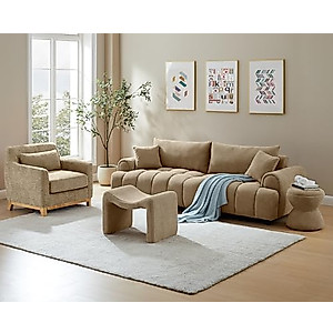 VANOMi Extra Deep Accent Chair, Fabric Upholstered Comfy Reading Armchair for Living Room, Bedroom Single Seat Sofa Chair with Wood Base, Lamb Fabric