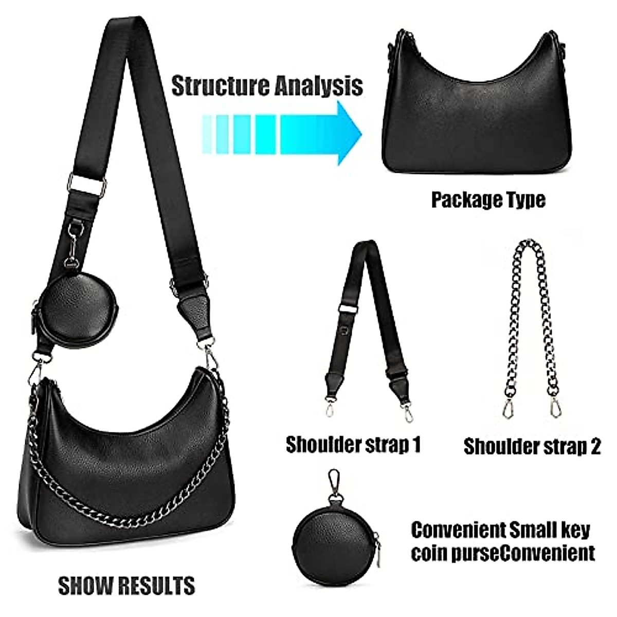 Small Crossbody Hobo Handbags for Women, Multipurpose Soft Shoulder Bag Lightweight Retro Tote Bag with Coin Purse 2pcs/set