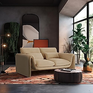 Meridian Furniture 199Camel-L Sloan Collection Modern | Contemporary Velvet Upholstered Loveseat with Soft Camel Velvet Fabric, Curved Arms, 64" W x 38" D x 31" H, Camel