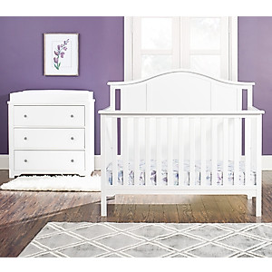 Child Craft Cottage Arch Top Crib and Dresser Nursery Set, 3-Piece, Includes 4-in-1 Convertible Crib, 3 Drawer Dresser, and Changing Table Topper, Grows with Your Baby (Matte White)