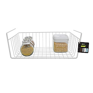 Smart Design Cabinet Storage Shelf Rack and Undershelf Storage Basket Bundle – Medium Shelf Rack (8.5 x 13.25 Inch) and Medium Storage Basket (16 x 5.5 Inch) – Steel Metal Wire – White