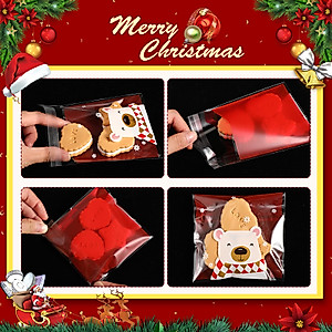 Engrowtic 300 Pcs Christmas Cellophane Bags Xmas Candy Bags Holiday Cookie Treat Bags Self Adhesive Clear Plastic Bags for Christmas Party Favor Gift Supplies, 12 Designs