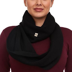 100% Merino Wool Everyday Knit Infinity Scarf - Winter Loop Scarf - Midweight Scarves for Women and Men - Black - One Size