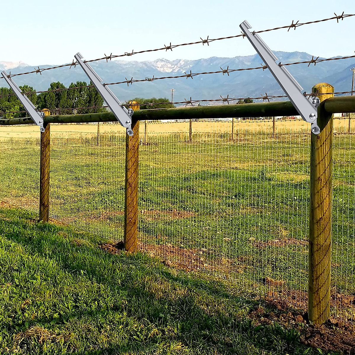 Hwedra Barbed Wire Arm for Flat or Surface Mount, Hot-Dip Galvanized Steel Barb Wire Arm Extender for PVC and Wood Fences, Barbed Wire Fence Extensions, All Bolts&Spanner Included 7Pcs…