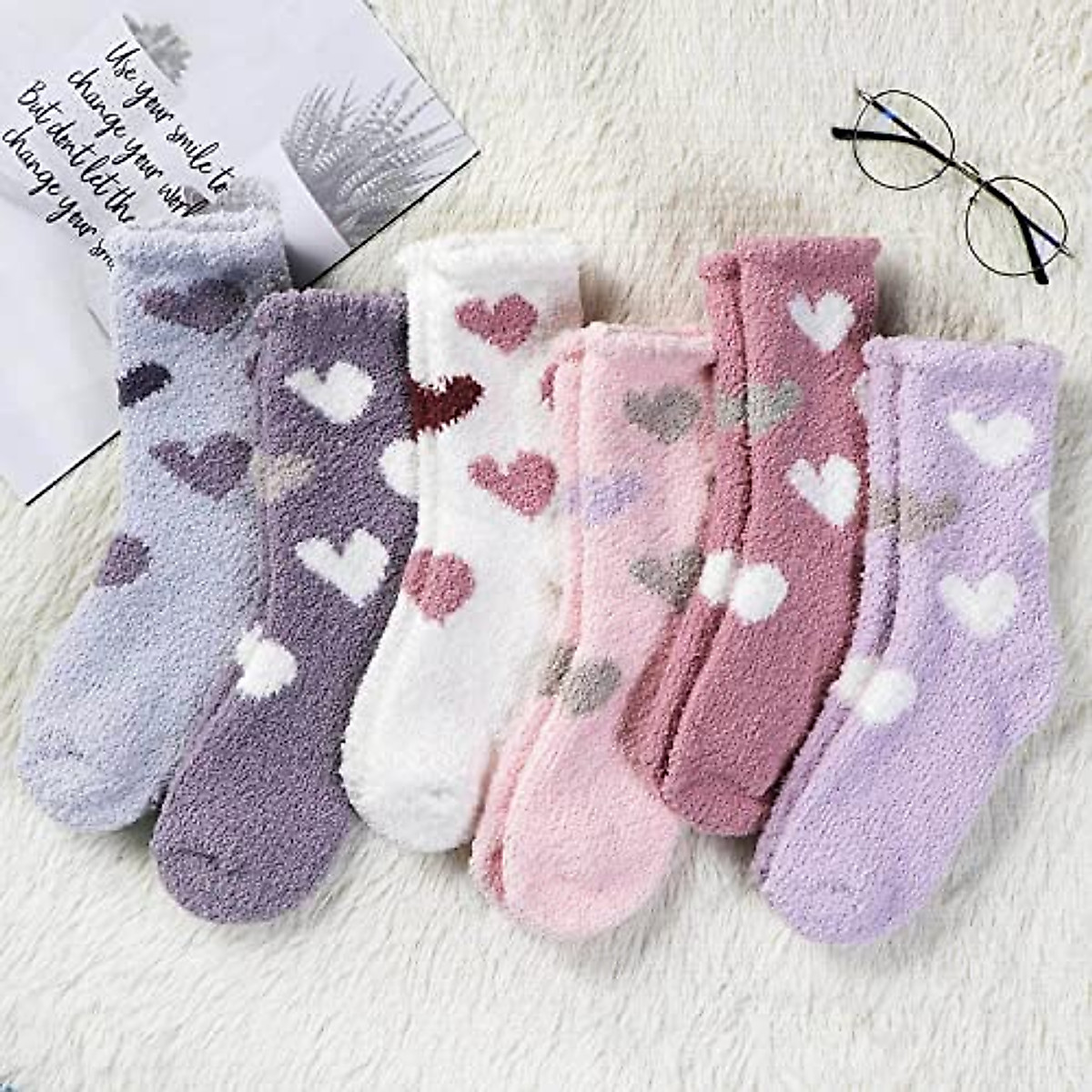 Aivanart Fuzzy Socks for Women,6 Pairs Soft Fluffy Cozy Slipper Socks,Comfy Warm Winter Sleep Plush Bed Socks for Valentine's Day Gifts