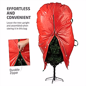 Zober Upright Tree Storage Bag for Christmas Trees of 7.5ft. Tall, Tree Bag Is Tear Proof Polyethylene; Comes With Drawstring Hem, Zipper, And Carry Handles, Waterproof Material Protects From Dust & Moisture