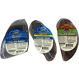 Redbarn Filled Hooves 3 Flavor Variety Bundle, (1) Each: Peanut Butter Flavor, Cheese & Bacon Flavor, Beefy Flavor
