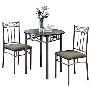 Monarch Specialties 3075 Table, 3pcs, Small, 30" Round, Kitchen, Metal, Laminate, Brown, Grey, Transitional Dining Set, 30" L x 30" W x 30" H, Silver