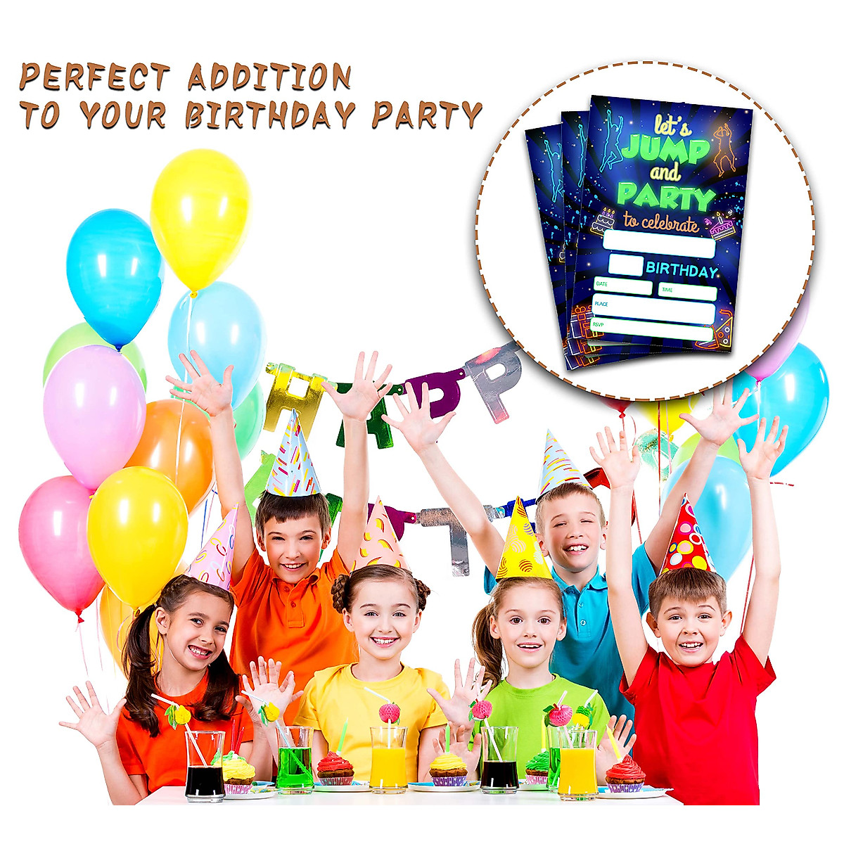 ONDTOM Jump Trampoline Birthday Party Invitations With Envelopes(4" x 6")- 20 Pack - Bounce House Party Invites-c06