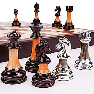15" Metal Chess Sets for Adults Kids with Zinc Alloy + Acrylic Chess Pieces & Portable Folding Wooden Chess Board Travel Chess Set Board Game Gift – Metal Staunton Chess Pieces, & Storage Box