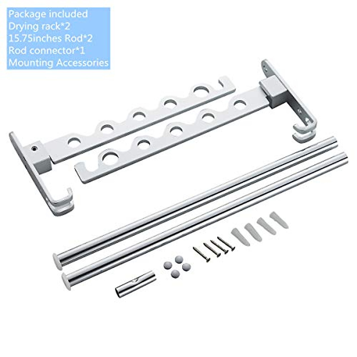 Ubrand Clothes Drying Rack Wall Mount, Folding Garment Drying Rack with Swing Arm Hook Closet Storage Organizer, Space Aluminum Mater, Used for Closet, Balcony, Bathroom (2 Racks and Rod) (Silver)