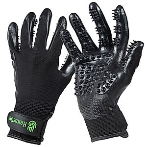 H HandsOn Pet Grooming Gloves - Patented #1 Ranked, Award Winning Shedding, Bathing, & Hair Remover Gloves - Gentle Brush for Cats, Dogs, and Horses (Black, Medium)