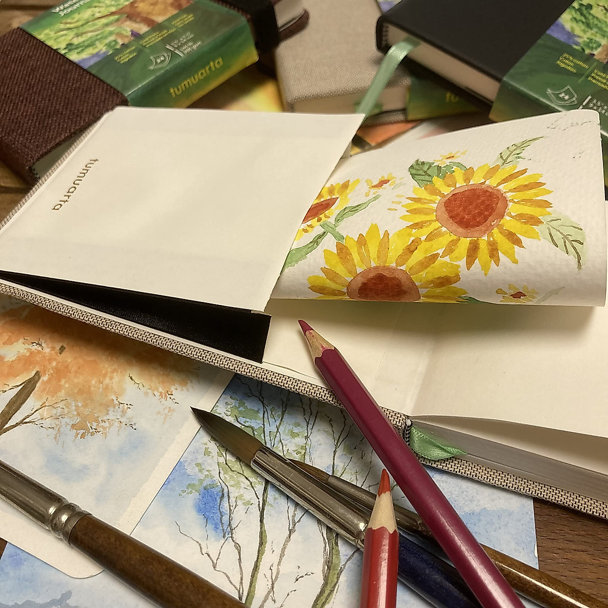 Square Watercolor Journal, 5.5x5.5”, 140 LB, 300 GSM, tumuarta Cotton Paper, Cold Press, 24 Sheets, 48 Pages, Watercolor Paper Notebooks for Use As Travel Sketchbooks and Mix Media Pad On The Go