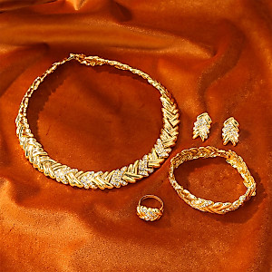 LifflyLadys Fashion Crystal Jewelry Set for Women, 18 K Gold Plated Jewelry for Weddings, Dubai Gold Necklace Earrings Set
