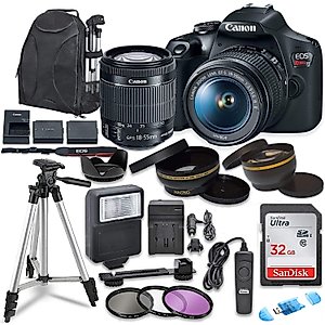 Canon EOS Rebel T7 Digital SLR Camera with Canon EF-S 18-55mm Image Stabilization II Lens, Sandisk 32GB SDHC Memory Cards with Commander Optics Accessory Bundle