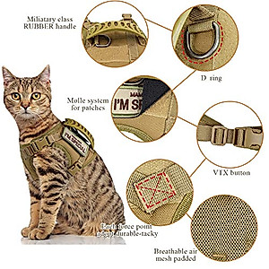 Tactical Cat Harness for Walking Escape Proof, Soft Mesh Adjustable Pet Vest Harness for Large Cat,Small Dog
