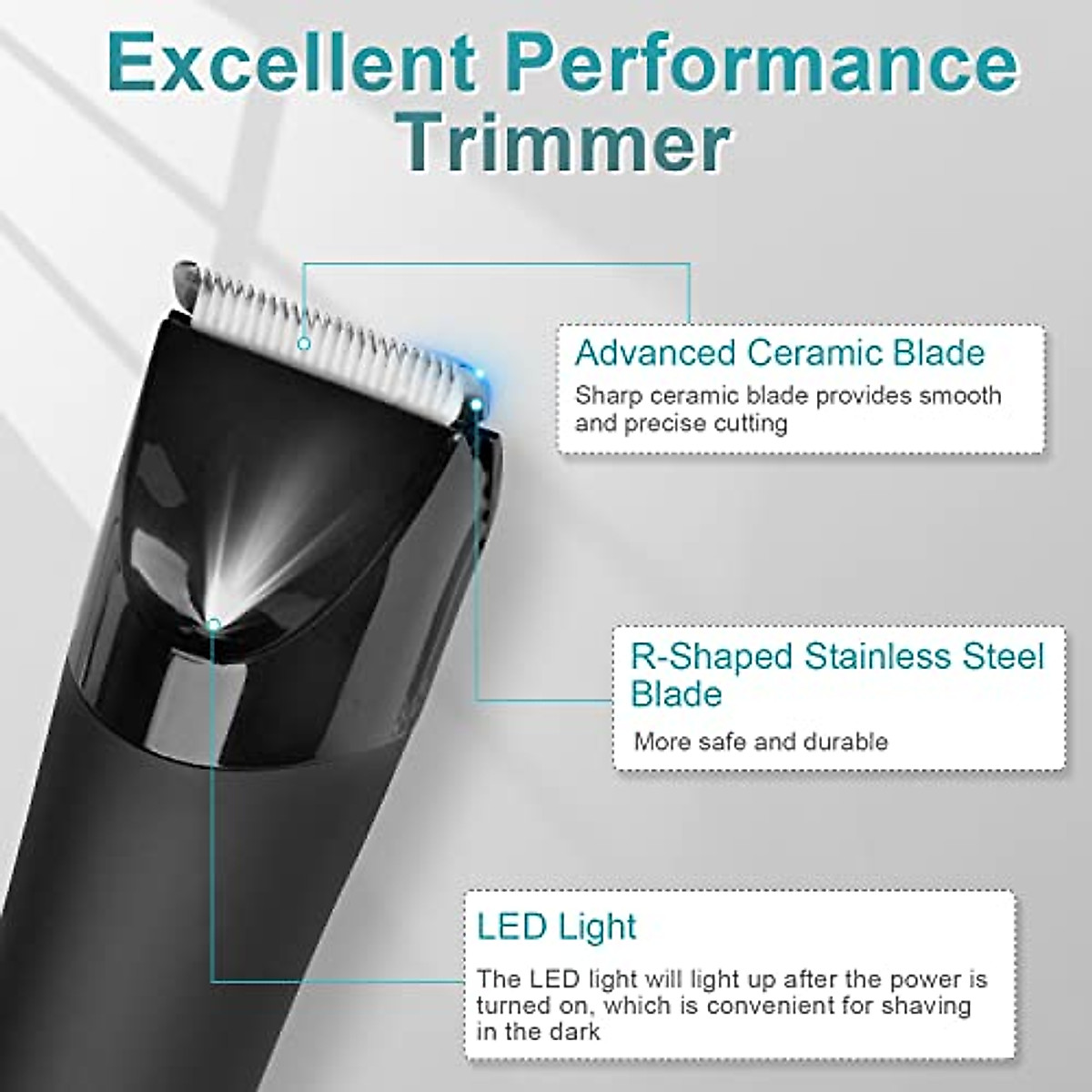Groin Hair Trimmer for Men, 2 in 1 Body Hair Trimmer with LED Light Cordless Electric Razor for Balls- IPX7 Waterproof Wet/Dry Use No Pulls, No Cuts Body Grommer