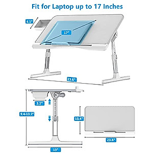 Laptop Bed Tray Desk, PVC Leather Adjustable Laptop Stand Bed Table, COKWEL Foldable Notebook Table with Storage Drawer for Bed Sofa Couch Eating Reading Working(Large, Gray)