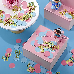 440 Pcs Glitter Gender Reveal Paper Confetti Round Paper Confetti Pink Blue Table Confetti Gold Letter Confetti Double Side Print Party Confetti for Baby Shower Gender Reveal Party (Classic Style)