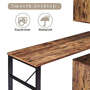 Merax, Brown L Shaped Corner Desk with Shelves and Storage, Rotating, 5-Tier Bookcase, Multi-Functional Office Workstation