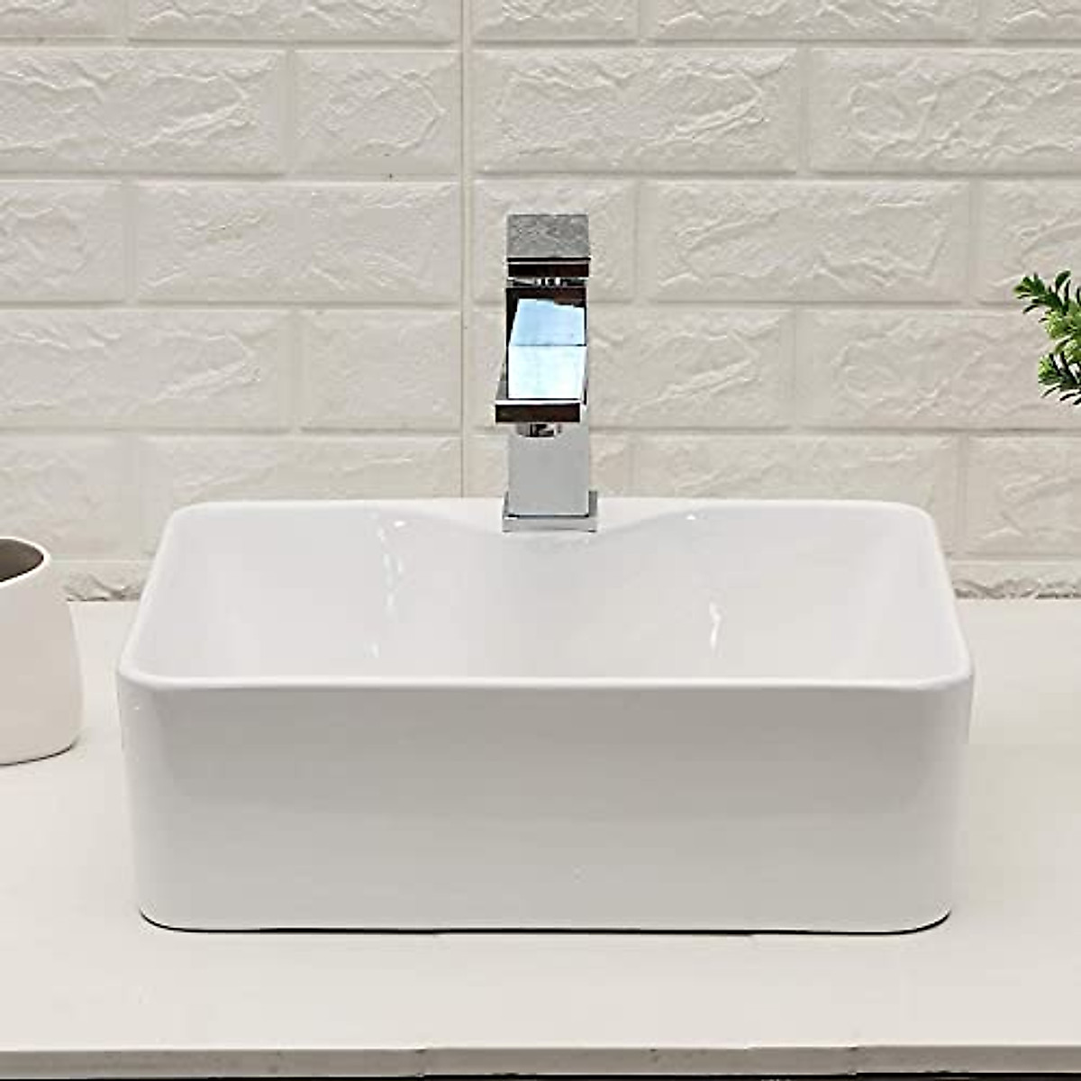 Lordear Bathroom Vessel Sink 16"x12" Rectangle Sink Above Counter White Porcelain Ceramic Modern Vanity Sink Art Basin with Faucet Hole, Sink for Bathroom